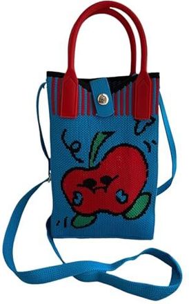 Generic Sac &agrave; bandouli&egrave;re tricot&eacute; pour t&eacute;l&eacute;phone portable avec boucle magn&eacute;tique, sac &agrave; bandouli&egrave;re carr&eacute; vertical en fibre de polyester, 12 x 18 cm avec sang