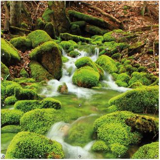 Wallario XXL Outdoor-Poster für Garten oder Balkon Moosiger Bach, Motivbanner Größe: ca. 180 x 180cm, 2-teilig, Outdoor-Bild