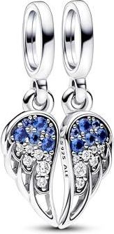 Pandora Pandora Moments Charm pendant séparable Ailes en argent sterling avec cristal bleu foncé, bleu clair et zircones cubiques transparentes