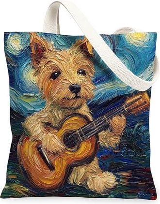 Generic Sac fourre-tout r&eacute;utilisable en toile pour le shopping Motif chien terrier &eacute;cossais 33 x 38 cm, motif guitare &eacute;toil&eacute;e, sac d&eacute;picerie r&eacute;utilisable pour