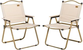 OUTSUNNY Lot de 2 chaises de plage camping pliantes - poign&eacute;e - structure acier aspect bois oxford beige