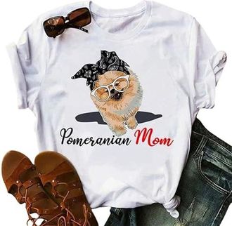 Keephen Graphique Pomeranian T-Shirt Femmes Propri&eacute;taire de Chien Pomeranian T-Shirt Mignon Pom Impression 3D Manches Courtes Tops Col Rond Streetwear