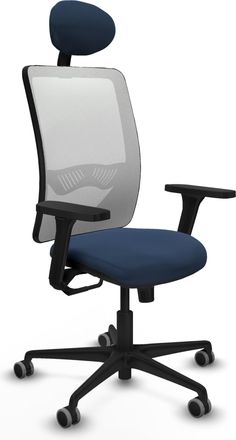 Piqueras y Crespo Blauer Schreibtisch Zulema mit 3D-Armlehnen, h&ouml;henverstellbarer Lendenwirbelst&uuml;tze und festem Kopfteil, ausgestattet mit 3-fach verstellbarem Sinkro-S