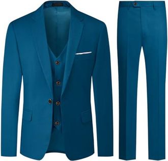 AlltheMen Costume Homme Mariage 3 Pièces Slim Fit Smoking Costumes Un Bouton Couleur Pure Formel Veste Homme Gilet et Pantalon Bleu Foncé XXL