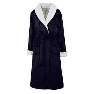 Generic Robe de chambre en flanelle pour femme | Robe de chambre longue pour femme avec poches et ceinture - Peignoir dhiver &agrave; revers en polaire - Cardigan de