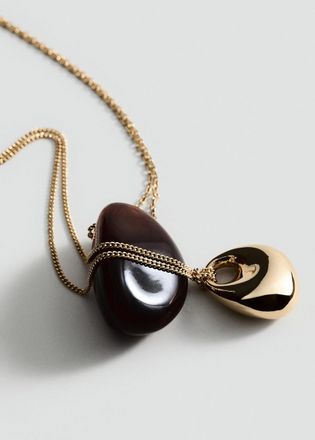 Mango Collier &agrave; double pendentif or - Femme - Taille unique - MANGO