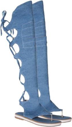 FOMIYES Sandales Plates Femme Dété Style Romain Ajourées Légères et Confortables Sandales Décontractées Mode Bleu