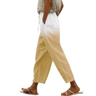 Generic Pantalon en coton et lin pour femme - Jambe large - Pantalon de plage d&eacute;t&eacute; pour femme - Confortable - Pantalon de yoga Palazzo XIYU26011, jaune, 3XL
