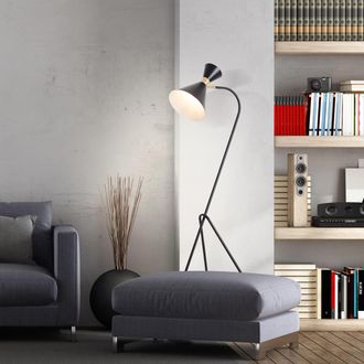 Lightbox 1 flammige Stehlampe - Stehleuchte mit schwenkbarem Kopf und Fußschalter - Metall Schwarzmatt/Messing gebürstet - 1,6m Höhe