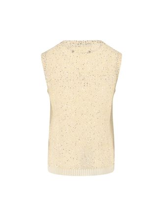 Golden Goose Womens Sequin-Embellished Knit Tank Top White Polyamide Cotton Spandex Tops