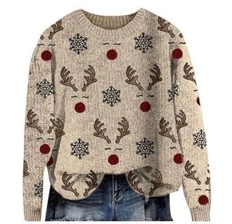 Generic Pull de No&euml;l pour femme - Col bateau - Imitation pull &agrave; manches longues - Style boh&egrave;me - V&ecirc;tements tendance de No&euml;l, gris, 6XL