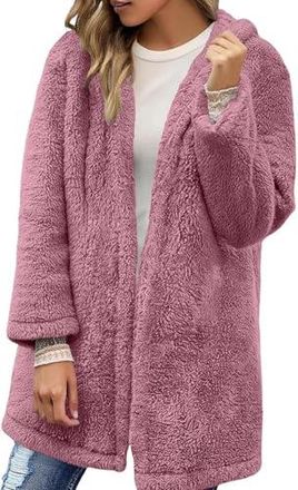 Generic Cardigan long à capuche pour femme 2025 ouvert sur le devant - Manteau polaire pelucheux - Grande taille - Vêtement dextérieur long décontracté pour l