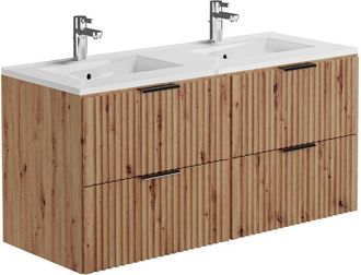 Vente-Unique Vente-Unique - Meuble de salle de bain suspendu stri&eacute; avec vasque &agrave; encastrer - Naturel clair - 120 cm - 4 tiroirs soft close - Mdf &eacute;co-responsable