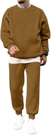 Generic Surv&ecirc;tement de sport 2 pi&egrave;ces pour homme, compos&eacute; dun sweat-shirt et dun pantalon de jogging pour homme, en coton m&eacute;lang&eacute;, avec col rond et taille &eacute;la