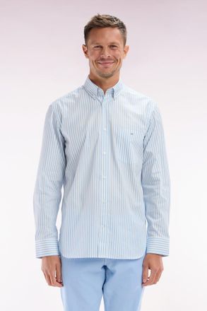Eden Park Chemise En Coton Ray&eacute;e Bleu Ciel Coupe Droite
