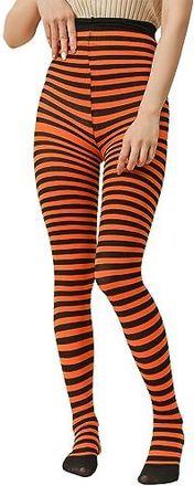 Generic Collant transparent gainant pour costume dHalloween pour femme avec motif rayé contrasté, Orange, Taille unique