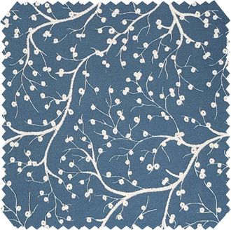 Novely HANAU TWIG - Dekostoff mit Blumen-Print - Robuster Möbelstoff - Pflegeleichte Meterware 1lfm | Farbe: 09 Tintenblau