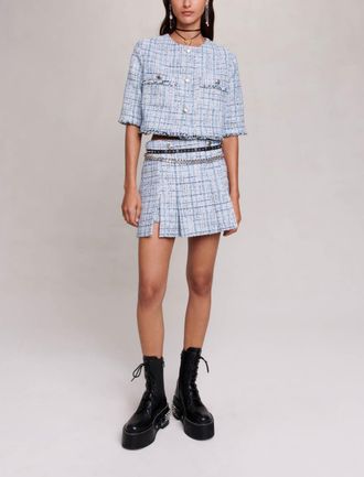 Maje Jupe Courte Pliss&eacute;e - Bleu - Taille 40 - Maje