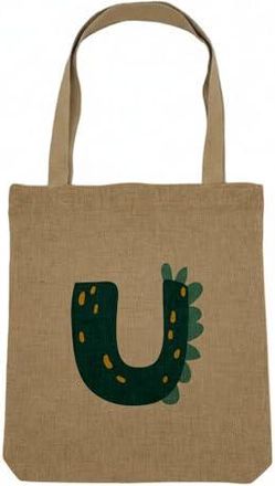 Fabulous Sac Shopping Tote Bag Aspect Lin - U Ulrich Ulysse Lettre Pr&eacute;nom Dinosaure Dessin Enfant - Sac de Courses Toile Epaisse 360g Beige Naturel Cabas Port&eacute;