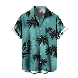 Generic Chemise hawa&iuml;enne &agrave; manches courtes pour homme - Imprim&eacute; boutonn&eacute; - Chemise d&eacute;t&eacute; - Chemise hawa&iuml;enne funky - Coupe droite - Chemise de vacances - Palm