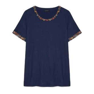 Fiorella Rubino Femme, Blouses et Chemises, Bleu, Taille: 42 FR T-shirt en jersey avec perles
