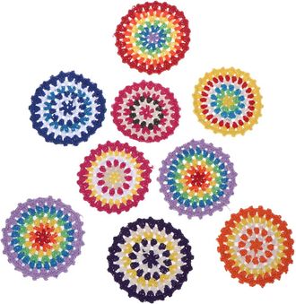 Cabilock 10st&uuml;cke Teiliges Handgefertigte Geh&auml;kelte Untersetzer Aus Baumwolle Runde Tassenmatten Bunten Regenbogenfarben F&uuml;r Tischschutz Und Dekoration Im Wohn