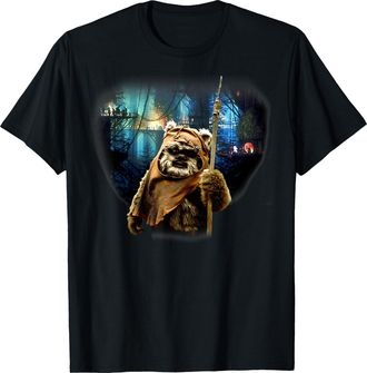 Star Wars Ewok In Front Of Village Portrait T-Shirt
