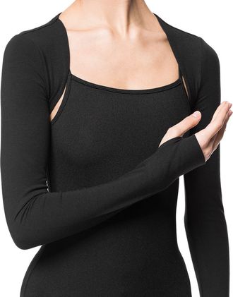 Arabesque Langarm Damen Ballettjacke Wickeljacke Bolero, Simone (Schwarz, L)