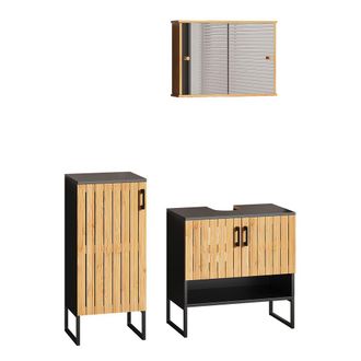 Vicco Badm&ouml;bel-Set Bambus Vayra, bestehend aus Bad Spiegelschrank, Waschbeckenunterschrank, Midischrank - Viel Stauraum Oben und unten