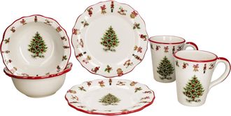 MamboCat Maestro Natale 6tlg Frühstücksset I Je 2X kleine Frühstücksteller, Schalen 470ml & Becher 340ml für 2 Personen mit Weihnachtsdekor I Keramik-Geschirr 