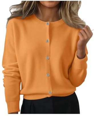 Minetom Gilet Femme Cardigan Léger À Manches Longues Col Rond Décontracté Boutons Pull Léger Couleur Unie Tricoté Élégant A Orange XL