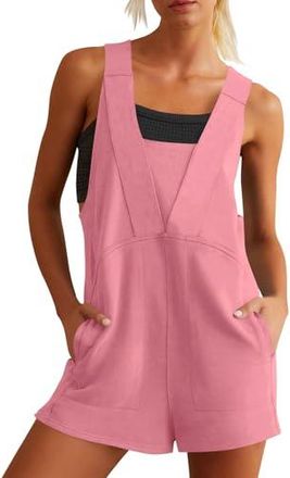 Generic Salopette courte pour femme avec poches - Short pour femme - Coupe ample - Combinaison d&eacute;t&eacute; tout-en-un - Salopette d&eacute;t&eacute; grande taille - Coupe ample, r