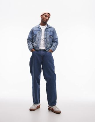 Levi's Type 2 - Veste camionneur en jean &agrave; surpiq&ucirc;res - Bleu moyen d&eacute;lav&eacute;