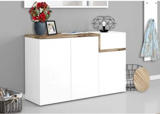 Dmora Dmora - tagère à chaussures moderne, Made in Italy, 3 portes et 1 porte abattante, Étagère à chaussures dentrée, 120x40h80 cm, Couleur blanc