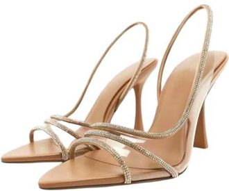 Generic YUJIEBB Sandales &agrave; talons hauts &agrave; talon fin pour femme Style f&eacute;e sexy bouche peu profonde Dos creux pointu eau diamant bout ouvert, abricot, 35.5 EU