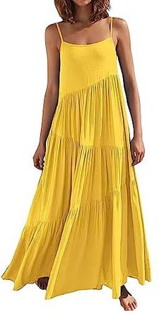 Generic Robe Courte Moulante Vert Sapin Unie pour Dames dété de Conception de personnalité Robe Noire Patineuse (Yellow, XL)