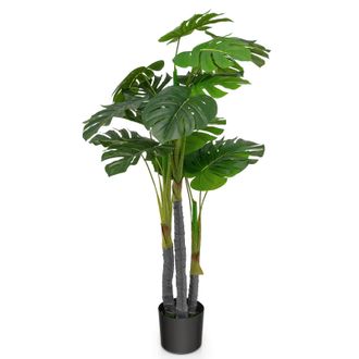 Giantex 120 cm Kunstbaum Kunstpflanze, k&uuml;nstliche Monstera Delisiosa, Zimmerpflanze Deko im Zementtopf, Dekopalme Palme 20 Bl&auml;ttern, Dekopflanze k&uuml;nstliche In