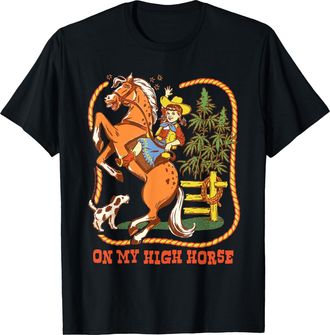 Steven Rhodes High Horse Cowgirl 420 Sarcastic Retro Funny Adult Humor T-Shirt