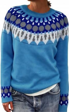 Generic Fair Isle Pull pour femme - Manches longues - Imprimé vintage islandais - Rétro - Doux - Chaud - Décontracté - Élégant - Automne - Hiver - Vacances - 