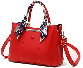 Generic Sac &agrave; main en cuir v&eacute;ritable pour femme avec poign&eacute;e sur le dessus et sac &agrave; main Grand sac &agrave; bandouli&egrave;re fourre-tout pour femme, Rouge, Large
