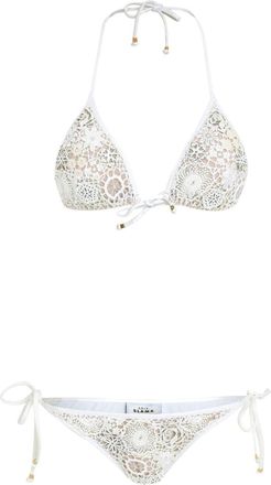Amir Slama Bikini mit floraler Stickerei - Weiß