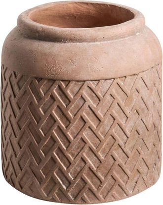 Beliani Pot de Fleurs Int&eacute;rieur et Ext&eacute;rieur en Fibre dArgile Rond Jardini&egrave;re Peinte 35 x 35 x 36 cm Beige Gerakas