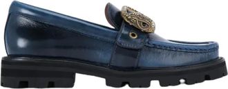 Kurt Geiger Femme, Chaussures, Bleu, Taille: 38 1/2 EU Mocassins en Cuir avec Boucle en Laiton Antique