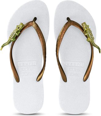 UZURII Slipper & Pantoletten - Zehentrenner Green Crocodile Switch - Gr. 35,5 (EU) - in Wei&szlig; - f&uuml;r Damen