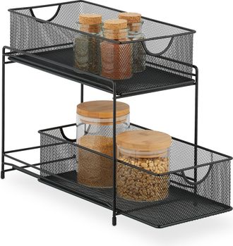 Relaxdays Küchen Organizer, 2 Ausziehkörbe, Etagenregal aus Metall, H x B x T: 32 x 19 x 35,5 cm, Bad Organizer, schwarz