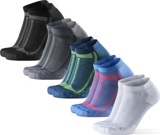 Danish Endurance Kurze Laufsocken, 3 & 5 Paar Sommer Sportsocken, Schwei&szlig;ableitend, Unisex, f&uuml;r Damen & Herren, Mehrfarbig (1xSchwarz/Grau, 1xBlau/Gelb, 1xGrau/Schwarz