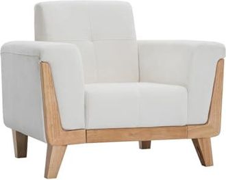 Miliboo Fauteuil scandinave en Tissu Effet Velours Blanc cass&eacute; et Bois Clair Fjord