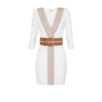Elisabetta Franchi Strickkleid mit Streifenb&auml;ndern - - Dresses - Damen - Wei&szlig; - L