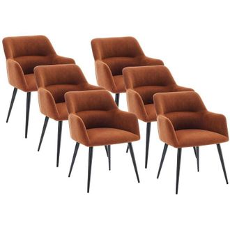 Vente-Unique Vente-unique - Lot de 6 chaises avec accoudoirs en tissu et m&eacute;tal noir - Terracotta - heka
