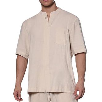 Generic Chemise dentra&icirc;nement en coton et lin pour homme - Couleur unie - Respirant - Sport d&eacute;contract&eacute; - Coupe droite, beige, XXL